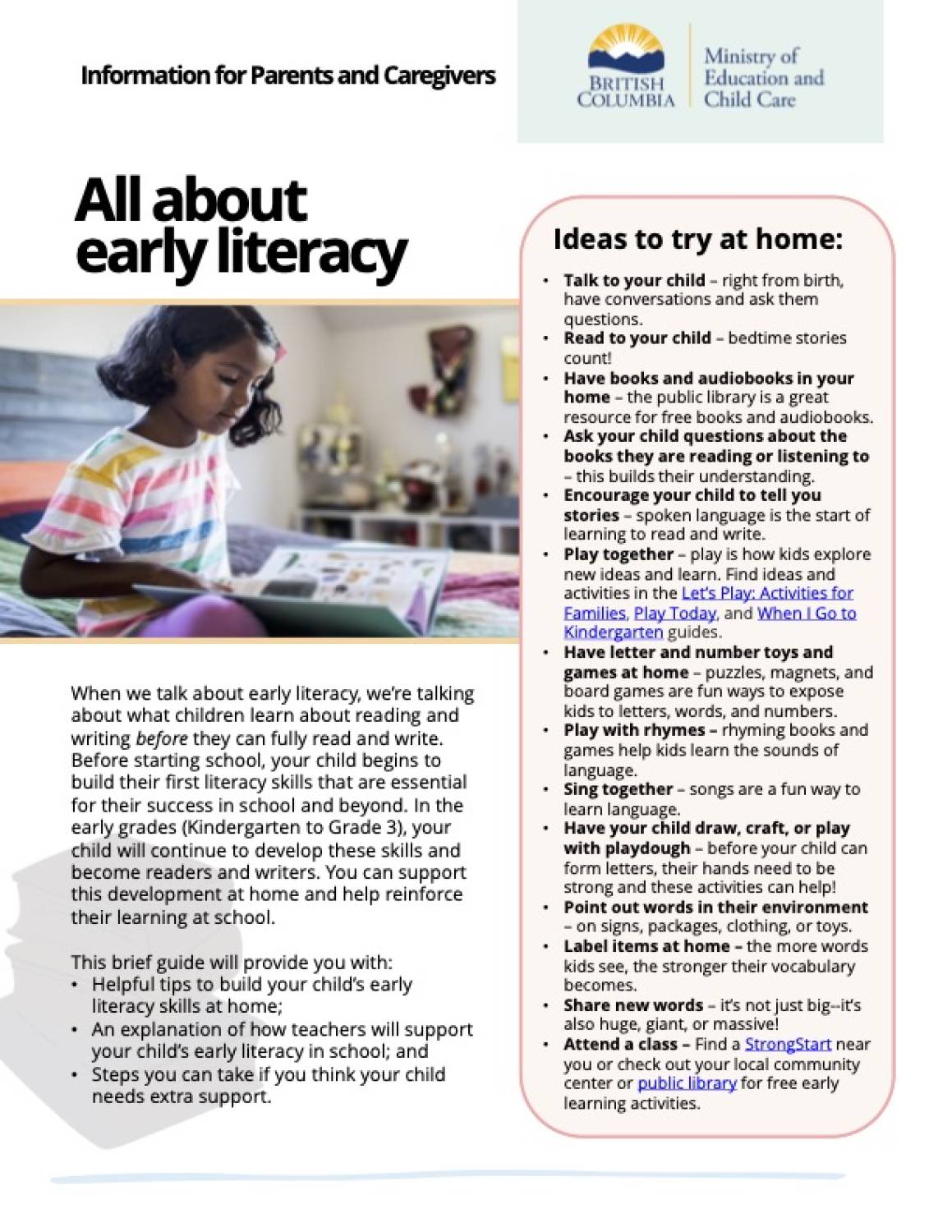 All About Early Literacy-Resources and Ideas for Parents/Caregivers ...